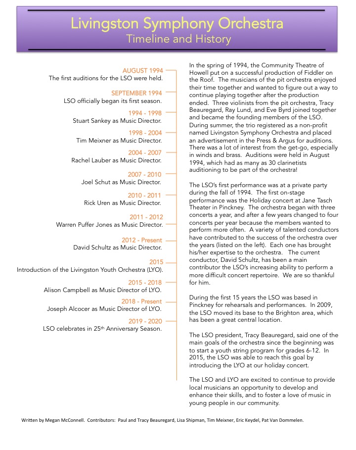 Timeline & History – Livingston Symphony Orchestra